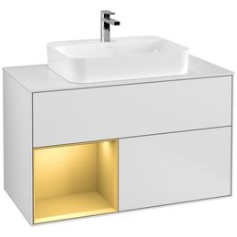 Villeroy & Boch Villeroy und Boch Finion Waschtischunterschrank F361HFMT 100cm, Abdeckplatte white matt, Regal links Gold matt, White matt lacquer