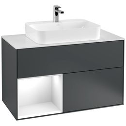 Villeroy & Boch Villeroy und Boch Finion Waschtischunterschrank F361GFHG 100cm, Abdeckplatte white matt, Regal links Glossy white lacquer, Midnight Blue Matt Lacquer