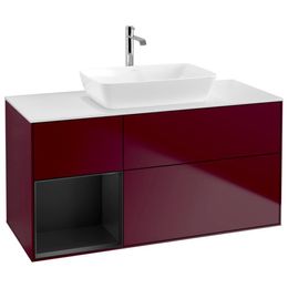 Villeroy & Boch Villeroy und Boch Finion Waschtischunterschrank G821PDHB 120cm, Abdeckplatte white matt, Emotion, Regale Black matt lacquer, Peony Matt