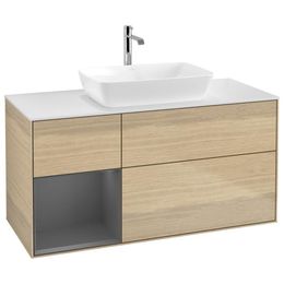 Villeroy & Boch Villeroy und Boch Finion Waschtischunterschrank G821GKPC 120cm, Abdeckplatte white matt, Emotion, Regale Anthracite matt lacquer, Oak Veneer