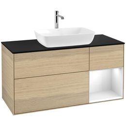 Villeroy & Boch Villeroy und Boch Finion Waschtischunterschrank F832GFPC 120cm, Abdeckplatte black matt, Regale Glossy white lacquer, Oak Veneer