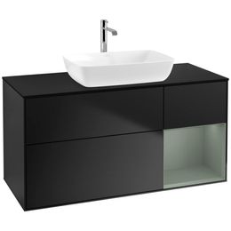 Villeroy & Boch Villeroy und Boch Finion Waschtischunterschrank F832GMPD 120cm, Abdeckplatte black matt, Regale Olive matt lacquer, Black matt lacquer