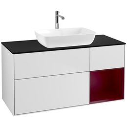Villeroy & Boch Villeroy und Boch Finion Waschtischunterschrank F832HBMT 120cm, Abdeckplatte black matt, Regale Peony matt lacquer, White matt lacquer