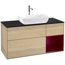 Villeroy & Boch Villeroy und Boch Finion Waschtischunterschrank F832HBPC 120cm, Abdeckplatte black matt, Regale Peony matt lacquer, Oak Veneer