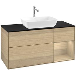 Villeroy & Boch Villeroy und Boch Finion Waschtischunterschrank F832PCPC 120cm, Abdeckplatte black matt, Regale Oak Veneer, Oak Veneer