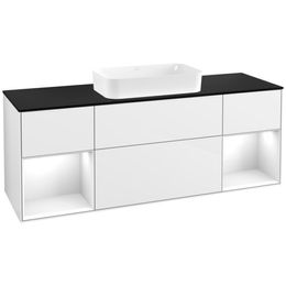 Villeroy & Boch Villeroy und Boch Finion Waschtischunterschrank G332GFGF 160cm, Abdeckplatte black matt, Emotion, Regale Glossy white lacquer, Glossy white lacquer