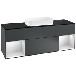 Villeroy & Boch Villeroy und Boch Finion Waschtischunterschrank G332MTHG 160cm, Abdeckplatte black matt, Emotion, Regale White matt lacquer, Midnight Blue Matt Lacquer