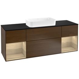 Villeroy & Boch Villeroy und Boch Finion Waschtischunterschrank G332PCGN 160cm, Abdeckplatte black matt, Emotion, Regale Oak Veneer, Walnut veneer