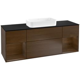 Villeroy & Boch Villeroy und Boch Finion Waschtischunterschrank F332GNGN 160x60,3cm, Abdeckplatte black matt, Regale Walnut veneer, Walnut veneer