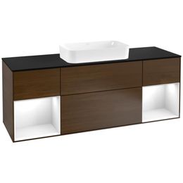 Villeroy & Boch Villeroy und Boch Finion Waschtischunterschrank F332GFGN 160x60,3cm, Abdeckplatte black matt, Regale Glossy white lacquer, Walnut veneer