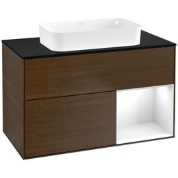 Villeroy & Boch Villeroy und Boch Finion Waschtischunterschrank G662GFGN 100x60,3x50,1cm, Regal rechts Glossy white lacquer, Walnut veneer