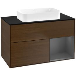 Villeroy & Boch Villeroy und Boch Finion Waschtischunterschrank G662GKGN 100x60,3x50,1cm, Regal rechts Anthracite matt, Walnut veneer