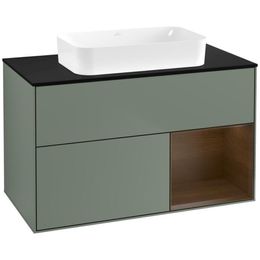 Villeroy & Boch Villeroy und Boch Finion Waschtischunterschrank G662GNGM 100x60,3x50,1cm, Regal rechts Walnut veneer, Olive Matt Lacquer