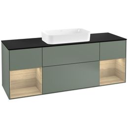 Villeroy & Boch Villeroy und Boch Finion Waschtischunterschrank F332PCGM 160x60,3cm, Abdeckplatte black matt, Regale Oak Veneer, Olive Matt Lacquer