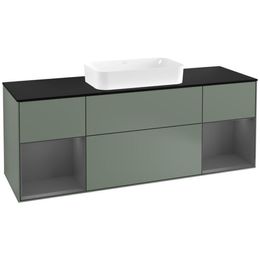 Villeroy & Boch Villeroy und Boch Finion Waschtischunterschrank F332GKGM 160x60,3cm, Abdeckplatte black matt, Regale Anthracite matt lacquer, Olive Matt Lacquer