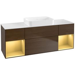 Villeroy & Boch Villeroy und Boch Finion Waschtischunterschrank G741HFGN 160x60,3x50,1cm, Regale Gold matt lacquer, Walnut veneer