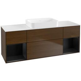 Villeroy & Boch Villeroy und Boch Finion Waschtischunterschrank G741PDGN 160x60,3x50,1cm, Regale Black matt lacquer, Walnut veneer