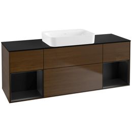 Villeroy & Boch Villeroy und Boch Finion Waschtischunterschrank G742PDGN 160x60,3x50,1cm, Regale Black matt lacquer, Walnut veneer