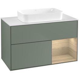 Villeroy & Boch Villeroy und Boch Finion Waschtischunterschrank G661PCGM 100x60,3x50,1cm, Regal rechts Oak Veneer, Olive Matt Lacquer