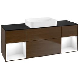 Villeroy & Boch Villeroy und Boch Finion Waschtischunterschrank G742GFGN 160x60,3x50,1cm, Regale Glossy white lacquer, Walnut veneer