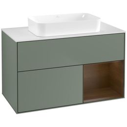 Villeroy & Boch Villeroy und Boch Finion Waschtischunterschrank G661GNGM 100x60,3x50,1cm, Regal rechts Walnut veneer, Olive Matt Lacquer