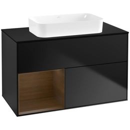 Villeroy & Boch Villeroy und Boch Finion Waschtischunterschrank G652GNPD 100x60,3x50,1cm, Regal links Walnut veneer, Black matt lacquer