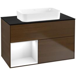 Villeroy & Boch Villeroy und Boch Finion Waschtischunterschrank G652GFGN 100x60,3x50,1cm, Regal links Glossy white lacquer, Walnut veneer