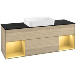 Villeroy & Boch Villeroy und Boch Finion Waschtischunterschrank G742HFPC 160x60,3x50,1cm, Regale Gold matt lacquer, Oak Veneer