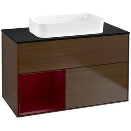 Villeroy & Boch Villeroy und Boch Finion Waschtischunterschrank G652HBGN 100x60,3x50,1cm, Regal links Peony, Walnut veneer