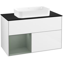 Villeroy & Boch Villeroy und Boch Finion Waschtischunterschrank G652GMGF 100x60,3x50,1cm, Regal links Olive Matt Lacquer, Glossy white lacquer