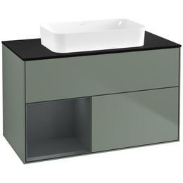 Villeroy & Boch Villeroy und Boch Finion Waschtischunterschrank G652HGGM 100x60,3x50,1cm, Regal links Midnight Blue Matt Lacquer, Olive Matt Lacquer