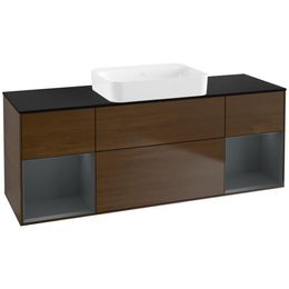 Villeroy & Boch Villeroy und Boch Finion Waschtischunterschrank G742HGGN 160x60,3x50,1cm, Regale Midnight matt lacquer, Walnut veneer