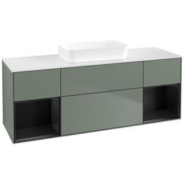 Villeroy & Boch Villeroy und Boch Finion Waschtischunterschrank F741PDGM 160x60,3x50,1cm, Regale Black matt lacquer, Olive Matt Lacquer