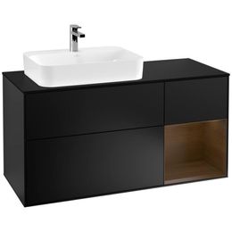 Villeroy & Boch Villeroy und Boch Finion Waschtischunterschrank G402GNPD 120cm, Abdeckplatte black matt, Emotion, Regal rechts Walnut veneer, Black matt lacquer