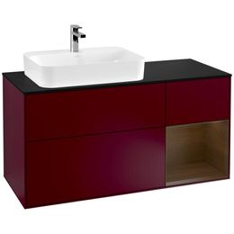 Villeroy & Boch Villeroy und Boch Finion Waschtischunterschrank G402GNHB 120cm, Abdeckplatte black matt, Emotion, Regal rechts Walnut veneer, Peony Matt