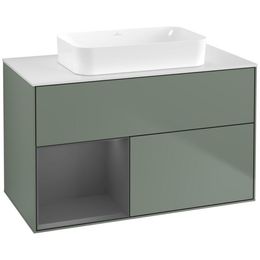 Villeroy & Boch Villeroy und Boch Finion Waschtischunterschrank G651GKGM 100x60,3x50,1cm, Regal links Anthracite matt, Olive Matt Lacquer