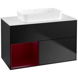 Villeroy & Boch Villeroy und Boch Finion Waschtischunterschrank G651HBPD 100x60,3x50,1cm, Regal links Peony, Black matt lacquer