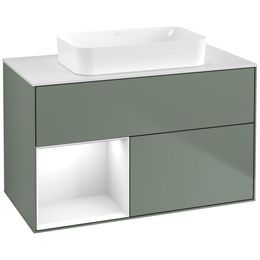 Villeroy & Boch Villeroy und Boch Finion Waschtischunterschrank G651GFGM 100x60,3x50,1cm, Regal links Glossy white lacquer, Olive Matt Lacquer