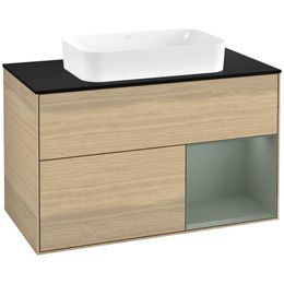 Villeroy & Boch Villeroy und Boch Finion Waschtischunterschrank F662GMPC 100x60,3x50,1cm, Regal rechts Olive Matt Lacquer, Oak Veneer