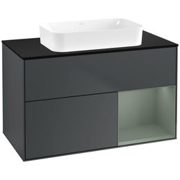 Villeroy & Boch Villeroy und Boch Finion Waschtischunterschrank F662GMHG 100x60,3x50,1cm, Regal rechts Olive Matt Lacquer, Midnight Blue Matt Lacquer