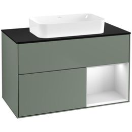 Villeroy & Boch Villeroy und Boch Finion Waschtischunterschrank F662MTGM 100x60,3x50,1cm, Regal rechts White matt lacquer, Olive Matt Lacquer