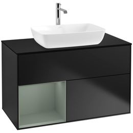 Villeroy & Boch Villeroy und Boch Finion Waschtischunterschrank F772GMPD 100cm, Abdeckplatte black matt, Regale Olive matt lacquer, Black matt lacquer