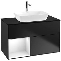 Villeroy & Boch Villeroy und Boch Finion Waschtischunterschrank F772GFPD 100cm, Abdeckplatte black matt, Regale Glossy white lacquer, Black matt lacquer