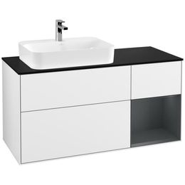 Villeroy & Boch Villeroy und Boch Finion Waschtischunterschrank F402HGGF 120cm, Abdeckplatte black matt, Regal rechts Midnight Blue Matt Lacquer, Glossy white lacquer
