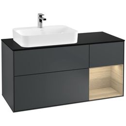 Villeroy & Boch Villeroy und Boch Finion Waschtischunterschrank G402PCHG 120cm, Abdeckplatte black matt, Emotion, Regal rechts Oak Veneer, Midnight Blue Matt Lacquer