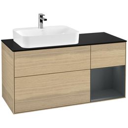 Villeroy & Boch Villeroy und Boch Finion Waschtischunterschrank F402HGPC 120cm, Abdeckplatte black matt, Regal rechts Midnight Blue Matt Lacquer, Oak Veneer