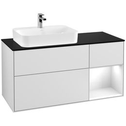 Villeroy & Boch Villeroy und Boch Finion Waschtischunterschrank F402GFMT 120cm, Abdeckplatte black matt, Regal rechts Glossy white lacquer, White matt lacquer