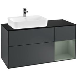 Villeroy & Boch Villeroy und Boch Finion Waschtischunterschrank F402GMHG 120cm, Abdeckplatte black matt, Regal rechts Olive Matt Lacquer, Midnight Blue Matt Lacquer