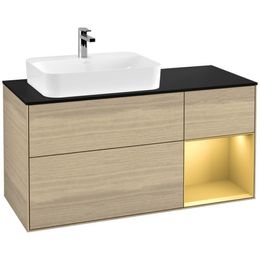Villeroy & Boch Villeroy und Boch Finion Waschtischunterschrank F402HFPC 120cm, Abdeckplatte black matt, Regal rechts Gold matt, Oak Veneer