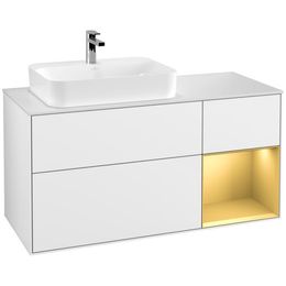 Villeroy & Boch Villeroy und Boch Finion Waschtischunterschrank G401HFGF 120cm, Abdeckplatte white matt, Emotion, Regal rechts Gold matt, Glossy white lacquer